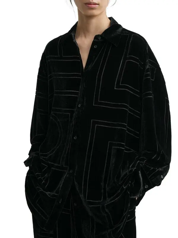 TOTEME Oversized Devoré Shirt With Monogram Detail - Black