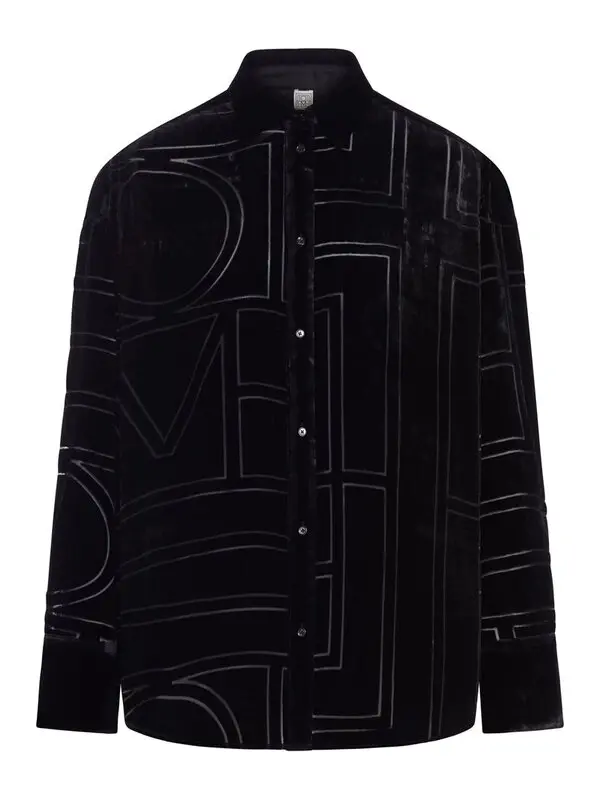 TOTEME Oversized Devoré Shirt With Monogram Detail - Black