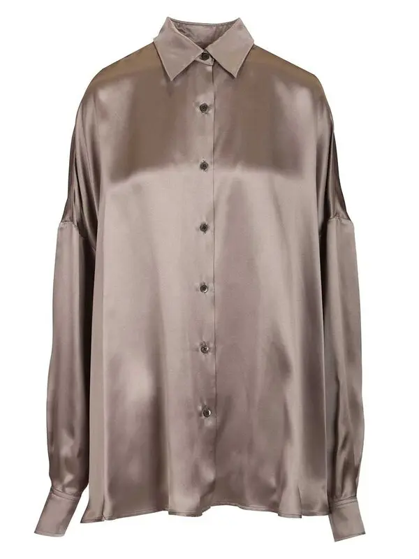Dries Van Noten Stretch Satin Silk Shirt - Gray
