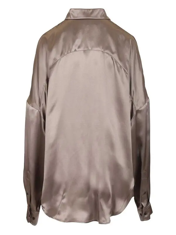 Dries Van Noten Stretch Satin Silk Shirt - Gray