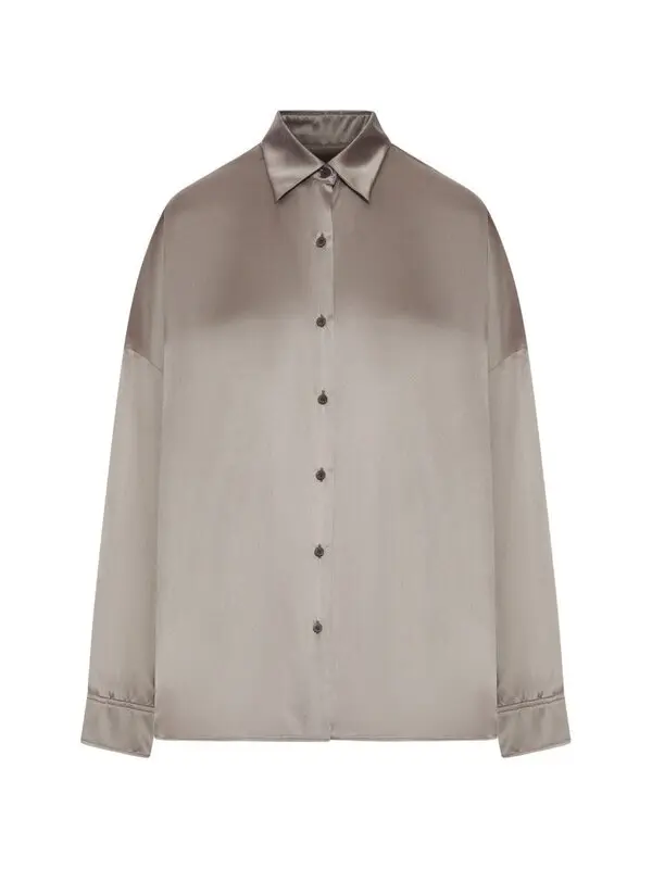 Dries Van Noten Stretch Satin Silk Shirt - Gray