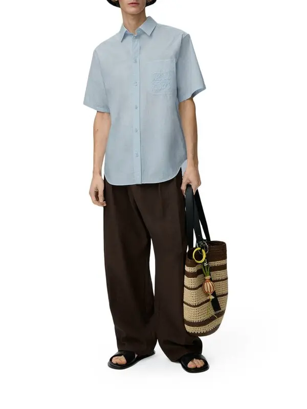 Loewe X Paula`s Ibiza Short-sleeved Textured Poplin Shirt - Blue