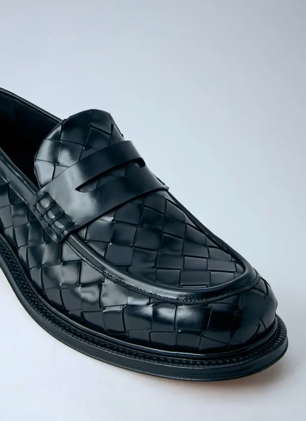 Bottega Veneta James Woven Leather Loafers - Black
