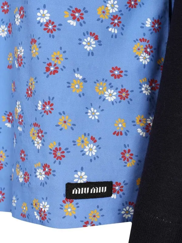 Miu Miu Poplin And Wool Layered Sweater With Ruffle Detail