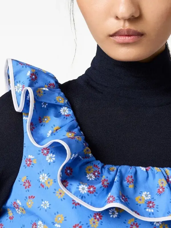 Miu Miu Poplin And Wool Layered Sweater With Ruffle Detail - Multicolor