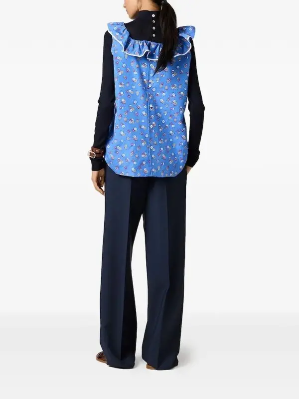 Miu Miu Poplin And Wool Layered Sweater With Ruffle Detail - Multicolor