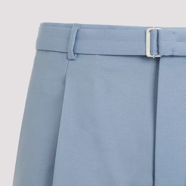LANVIN Wide Leg Virgin Wool Trousers With Buckled Belt