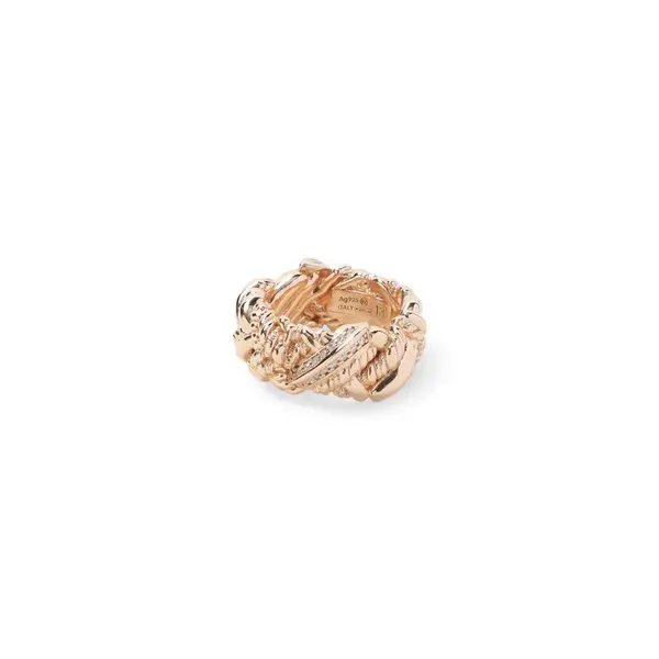 Bottega Veneta Intreccio Ring With Crystal Details - Silver