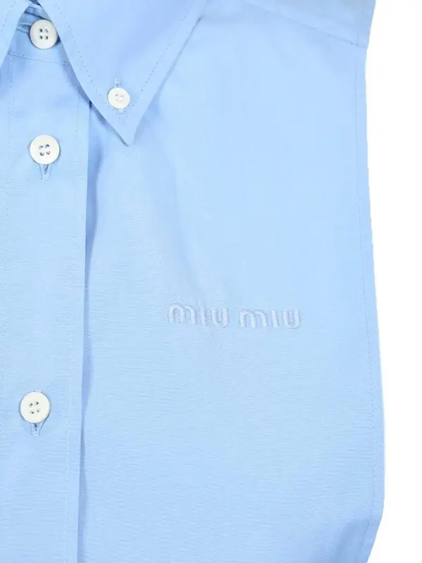 Miu Miu Sleeveless Cotton Shirt With Embroidered Logo - Blue
