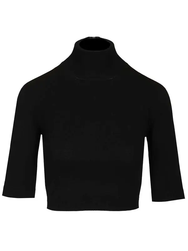 Max Mara Stretch Viscose Cropped Turtleneck Sweater - Black