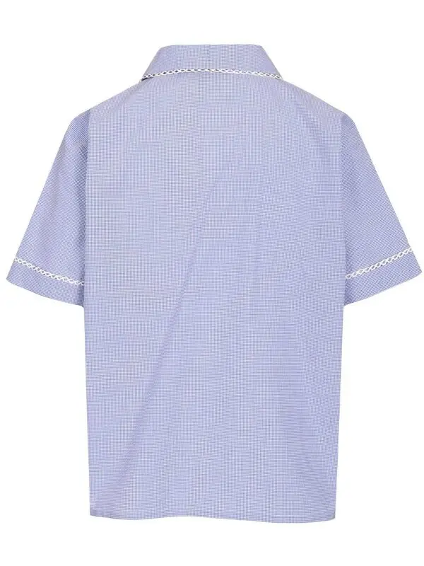 Miu Miu Micro Vichy Cotton Poplin Shirt With Lace Detail