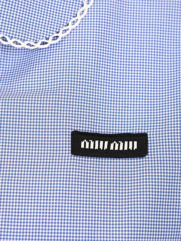 Miu Miu Micro Vichy Cotton Poplin Shirt With Lace Detail