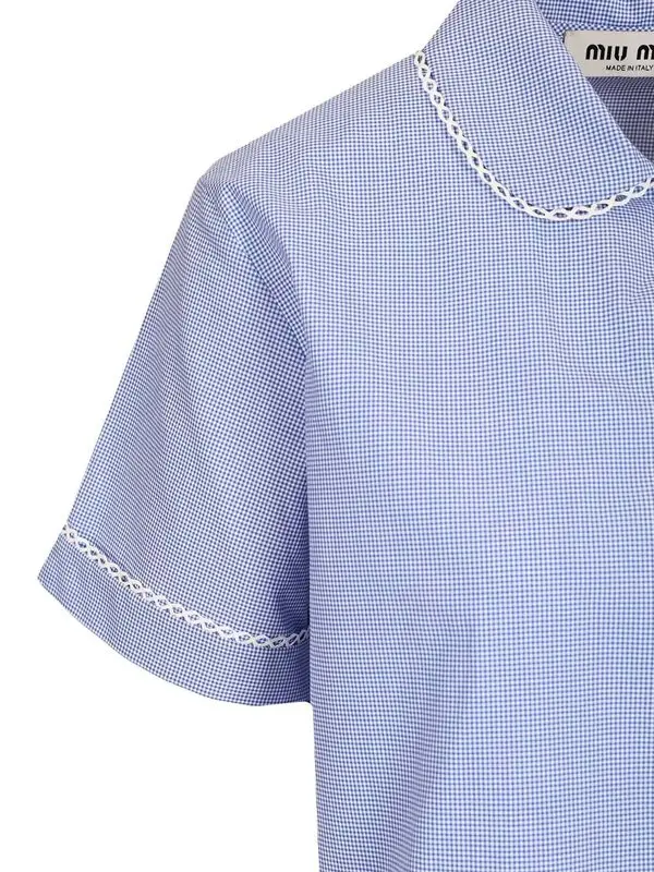 Miu Miu Micro Vichy Cotton Poplin Shirt With Lace Detail