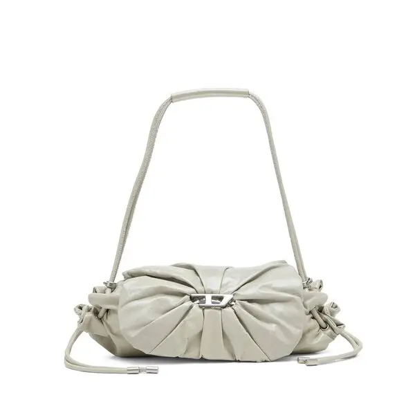DIESEL® Calf Leather Shoulder Bag With Drawstring Top Handle - White