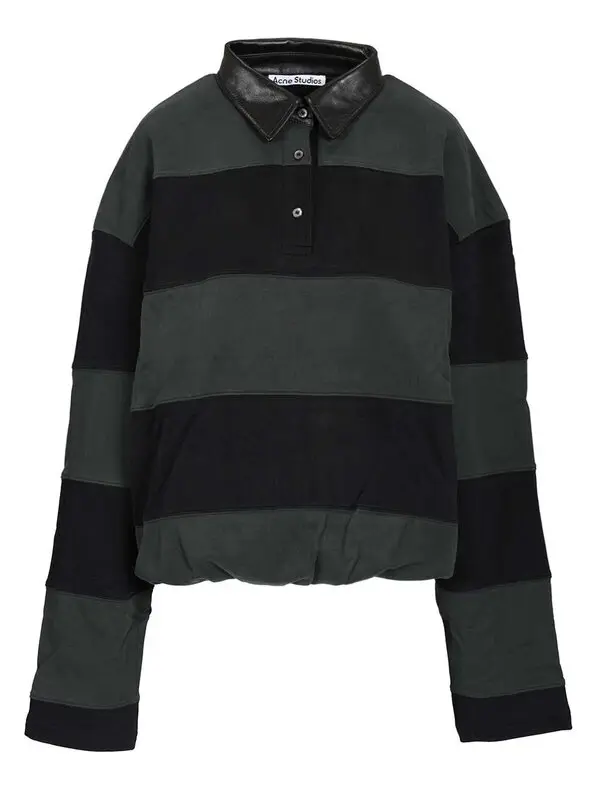 Acne Studios Striped Leather Collar Polo Sweater - Green