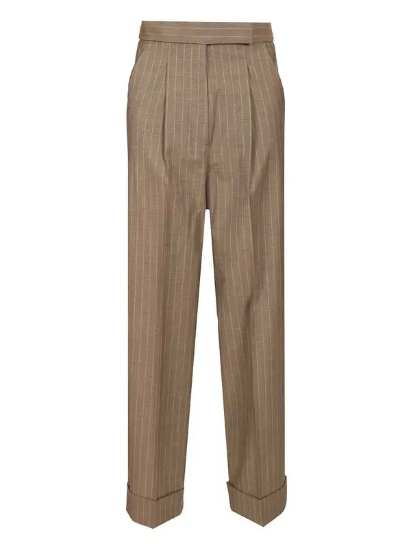 Max Mara Pinstriped Virgin Wool Trousers - Brown