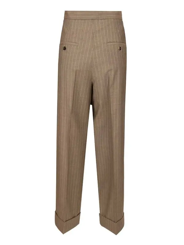 Max Mara Pinstriped Virgin Wool Trousers - Brown
