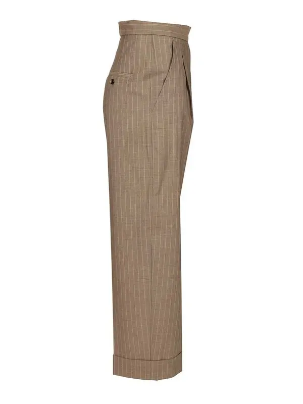 Max Mara Pinstriped Virgin Wool Trousers - Brown