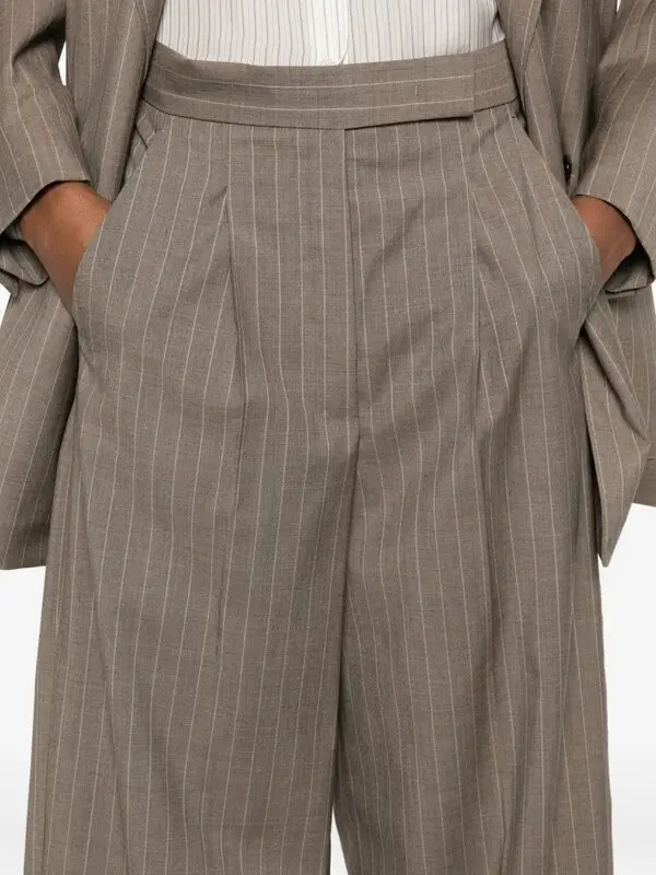 Max Mara Pinstriped Virgin Wool Trousers - Brown