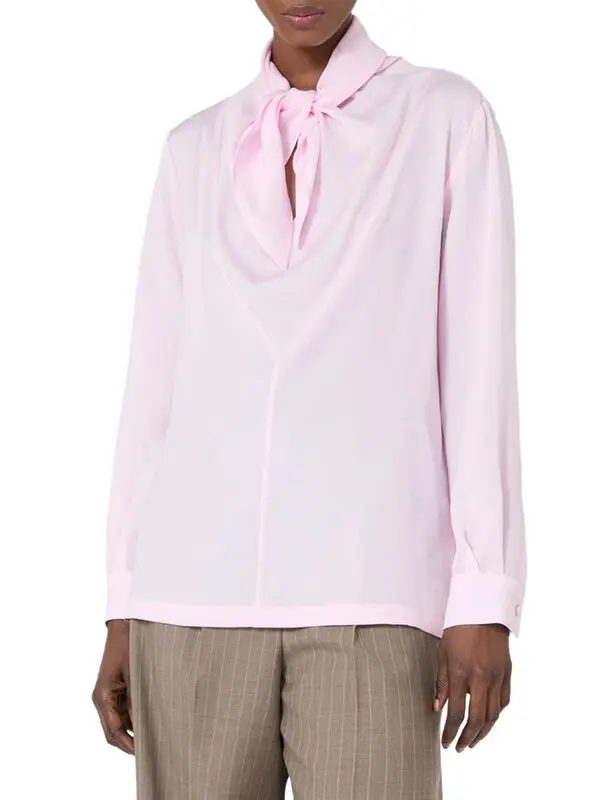Max Mara Silk Charmeuse Blouse With Scarf Collar - Pink