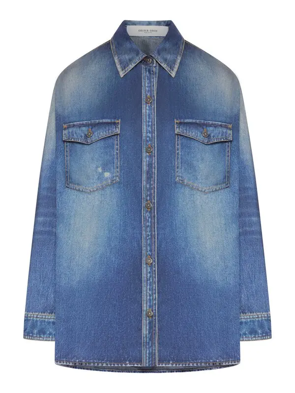 GOLDEN GOOSE Oversized Denim Print Shirt - Blue