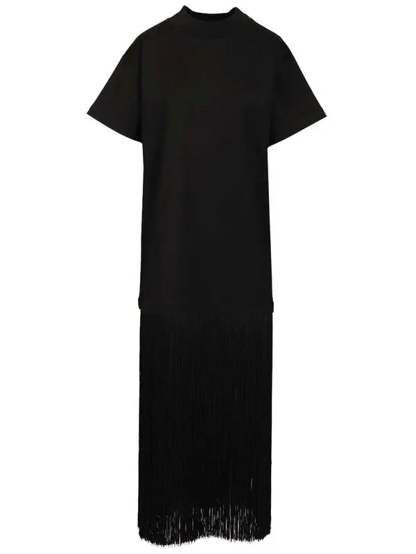 Alaïa Cotton Jersey T-shirt Dress With Fringe - Black