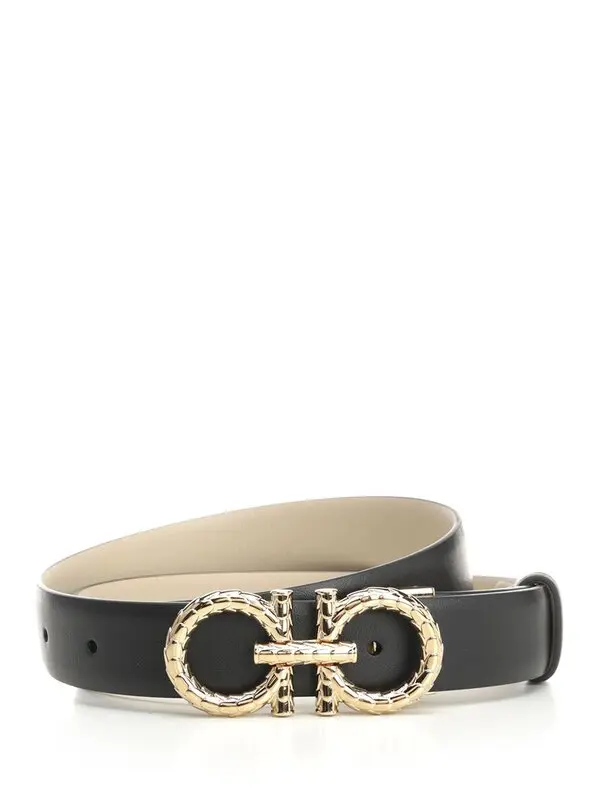 FERRAGAMO Reversible And Adjustable Gancini Belt - Black
