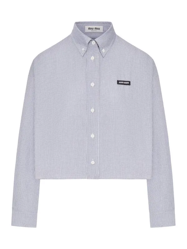 Miu Miu Cotton Poplin Shirt With Knitted Logo - Blue