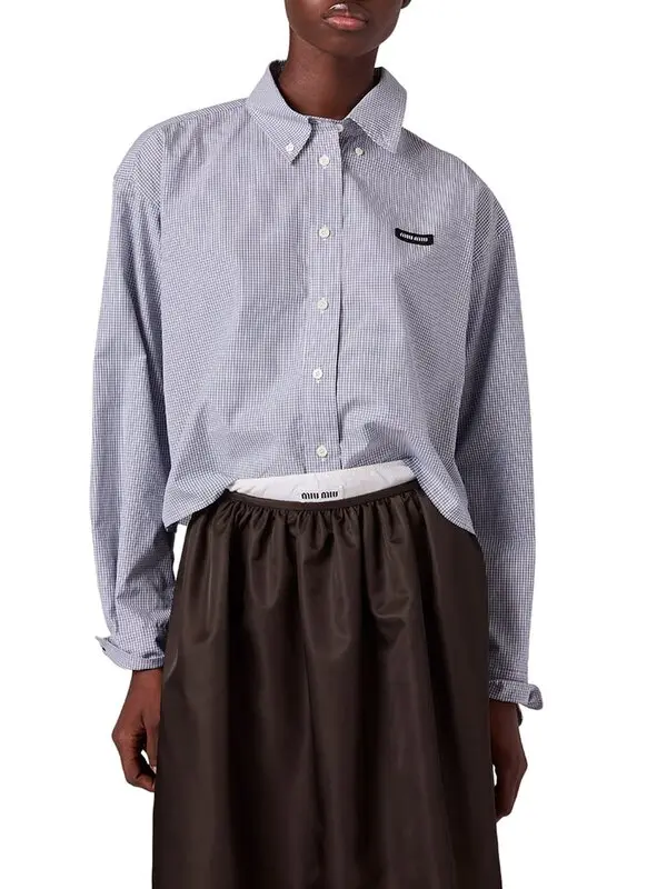 Miu Miu Cotton Poplin Shirt With Knitted Logo - Blue