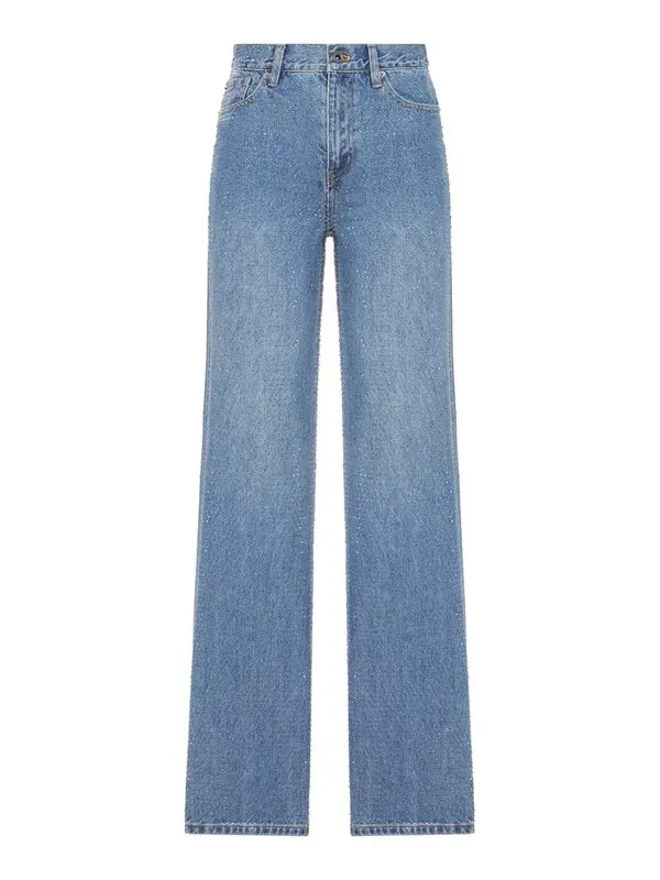 SELF-PORTRAIT Straight Leg Denim Jeans With Rhinestone Embellishment