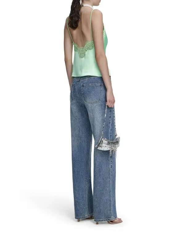 SELF-PORTRAIT Straight Leg Denim Jeans With Rhinestone Embellishment
