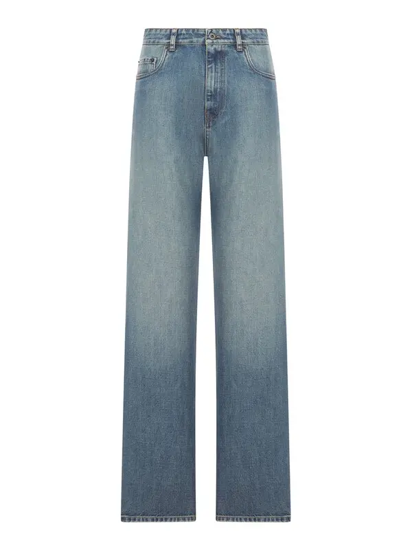 Miu Miu Regular Fit Embroidered Logo Denim Jeans - Blue