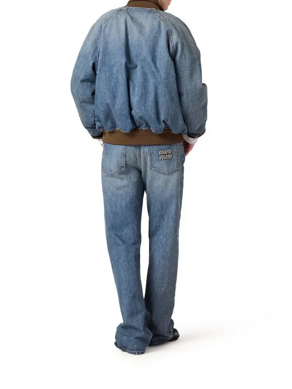 Miu Miu Regular Fit Embroidered Logo Denim Jeans - Blue