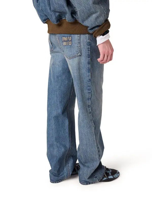 Miu Miu Regular Fit Embroidered Logo Denim Jeans - Blue