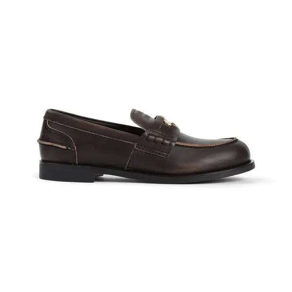 Miu Miu Leather Loafers With Metal Ornament - Brown