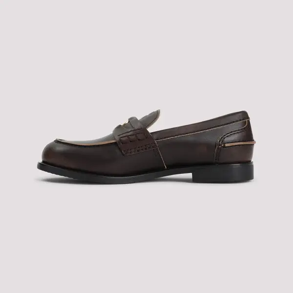 Miu Miu Leather Loafers With Metal Ornament - Brown