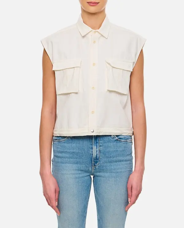 Sacai Cropped Sleeveless Shirt With Patch Pockets And Drawstring Waist