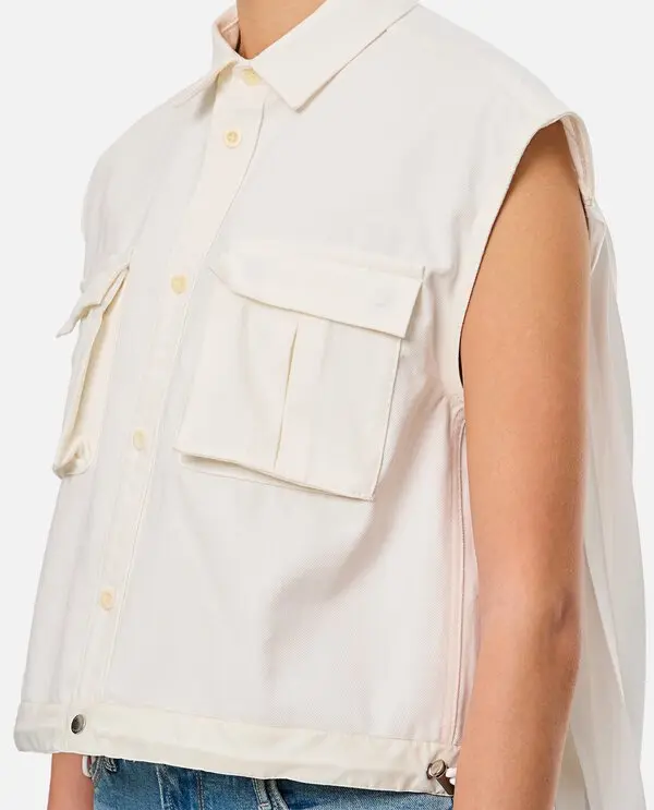Sacai Cropped Sleeveless Shirt With Patch Pockets And Drawstring Waist