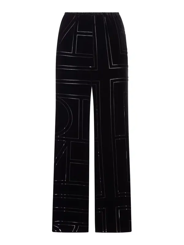 TOTEME Velvet Trousers With Dévoré Monogram - Black