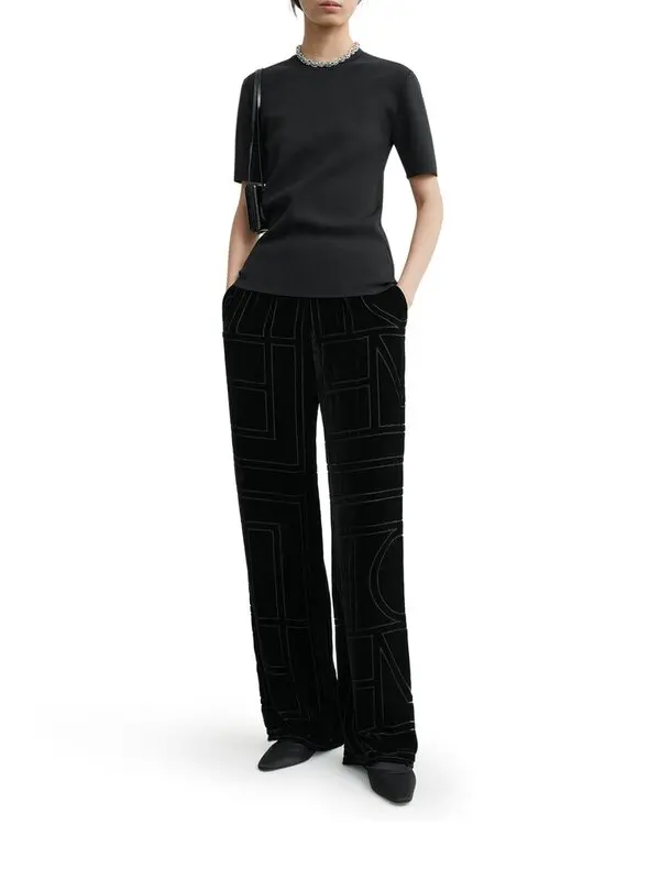 TOTEME Velvet Trousers With Dévoré Monogram - Black