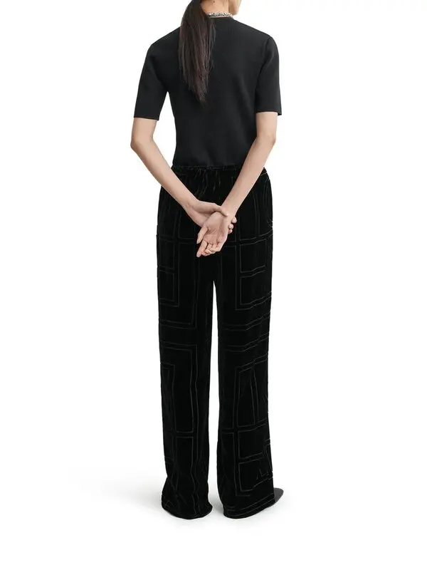 TOTEME Velvet Trousers With Dévoré Monogram - Black