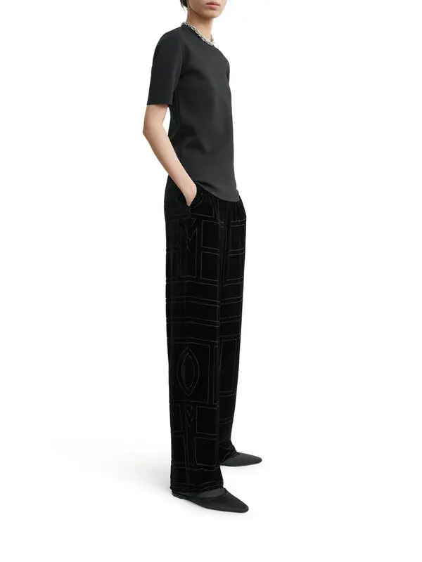 TOTEME Velvet Trousers With Dévoré Monogram - Black