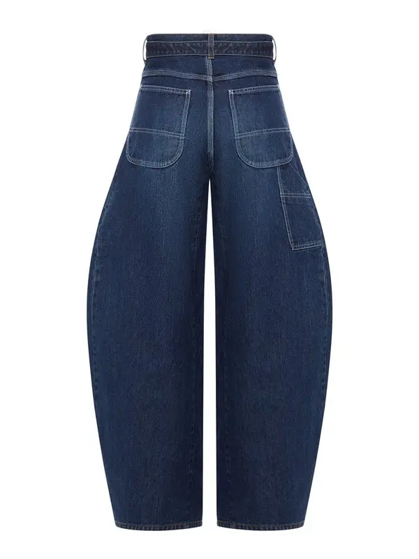 Sacai Wide Leg Belted Jeans In Medium Denim