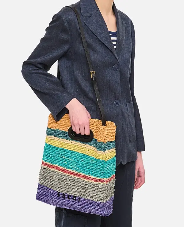 Sacai Medium Raffia Shopper Bag - Multicolor