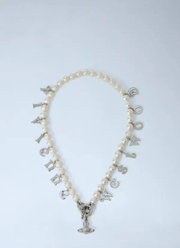 VIVIENNE WESTWOOD Leanne Pearl Necklace With Letter Charms - Silver