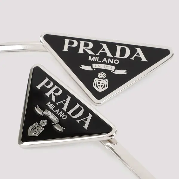 Prada Brass Hair Pin With Enameled Logo
