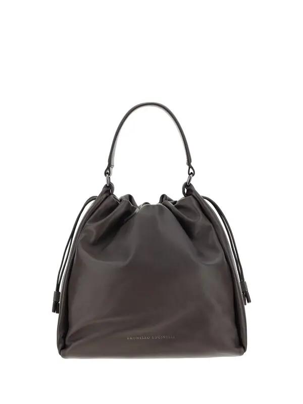 Brunello Cucinelli Leather Shoulder Bag With Drawstring Closure - Brown