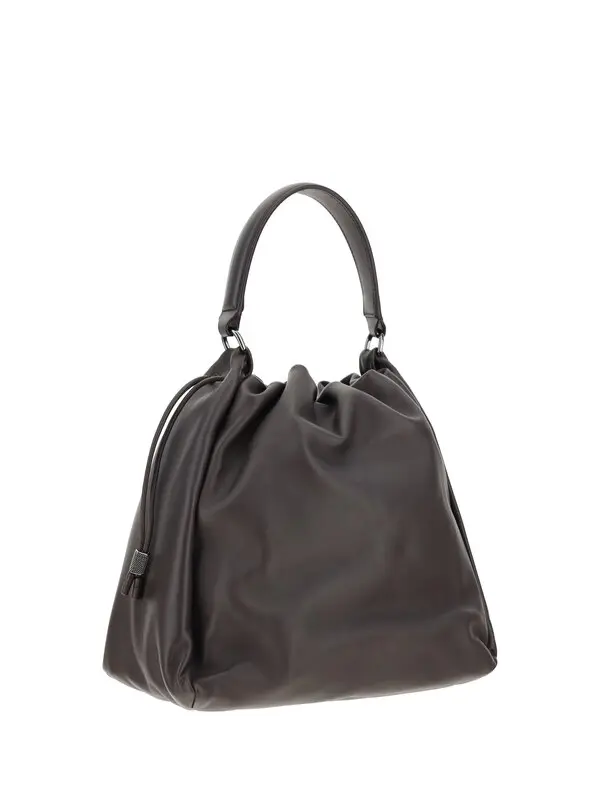 Brunello Cucinelli Leather Shoulder Bag With Drawstring Closure - Brown