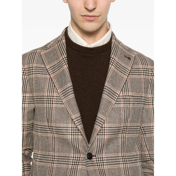 Tagliatore Checked Virgin Wool & Cashmere Blazer - Brown