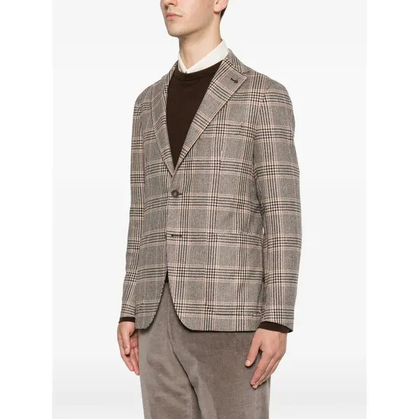 Tagliatore Checked Virgin Wool & Cashmere Blazer - Brown